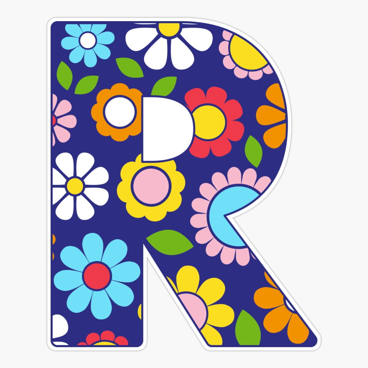 Onim Hippie Floral Alphabet Letter R Sticker, Phone Decal Water Bottle ...