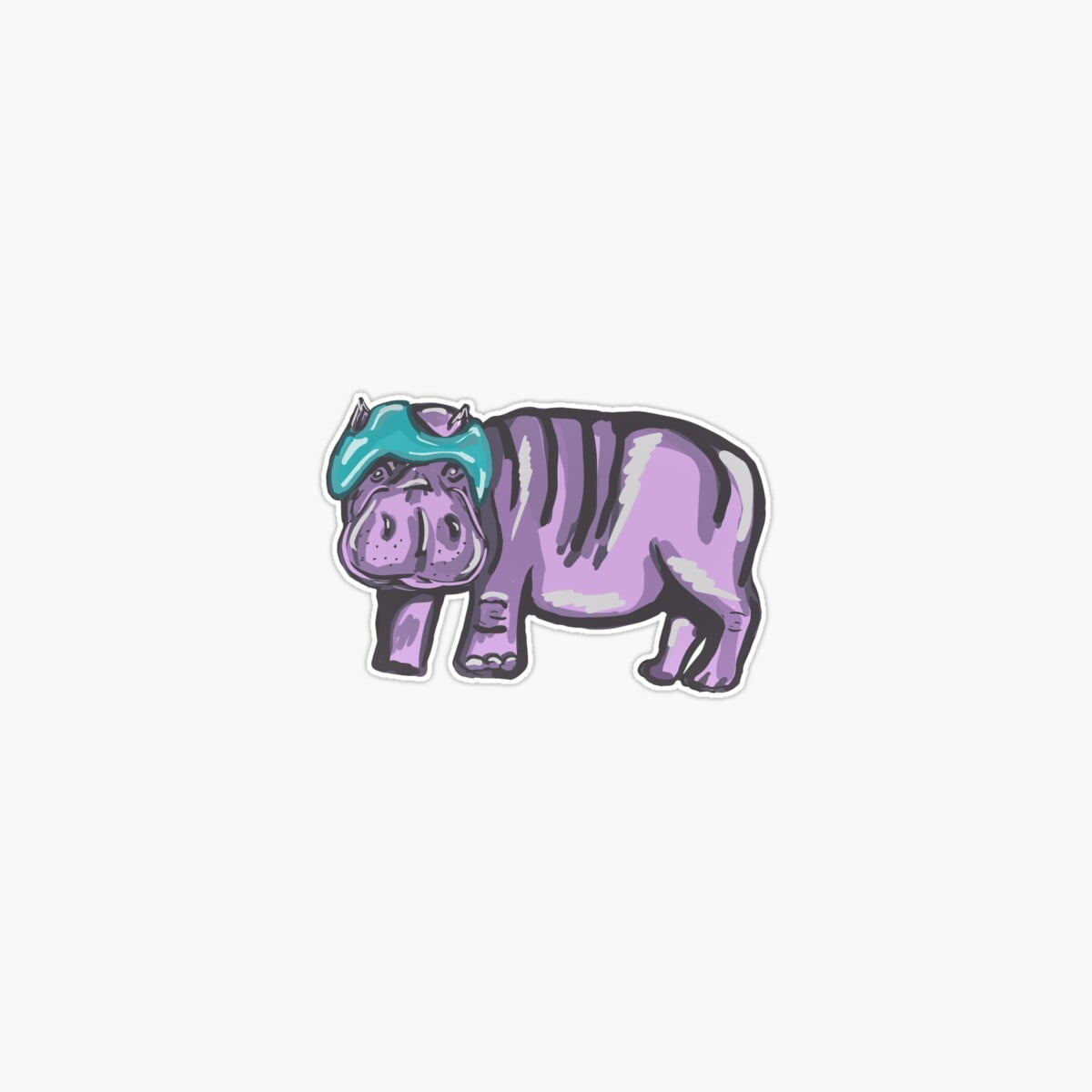 Onim Hippo With Blue Helmet Sticker, Phone Decal Water Bottle Stickers ...