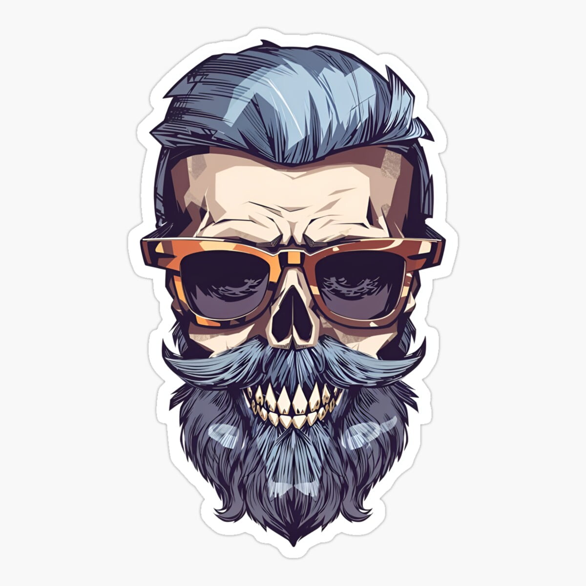 Onim Hipster Bearded Skeleton Skull With Sunglasses Sticker, Phone ...