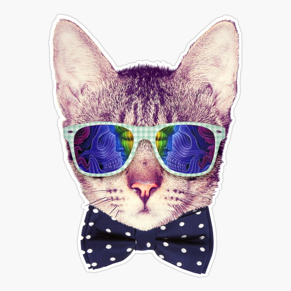 Onim Hipster Cat With Glasses And Bow Tie Sticker Sticker, Phone Decal ...