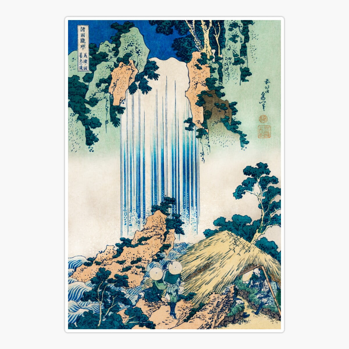 Onim Hokusai Waterfall Japanese Art Vintage Retro Sticker, Phone Decal ...