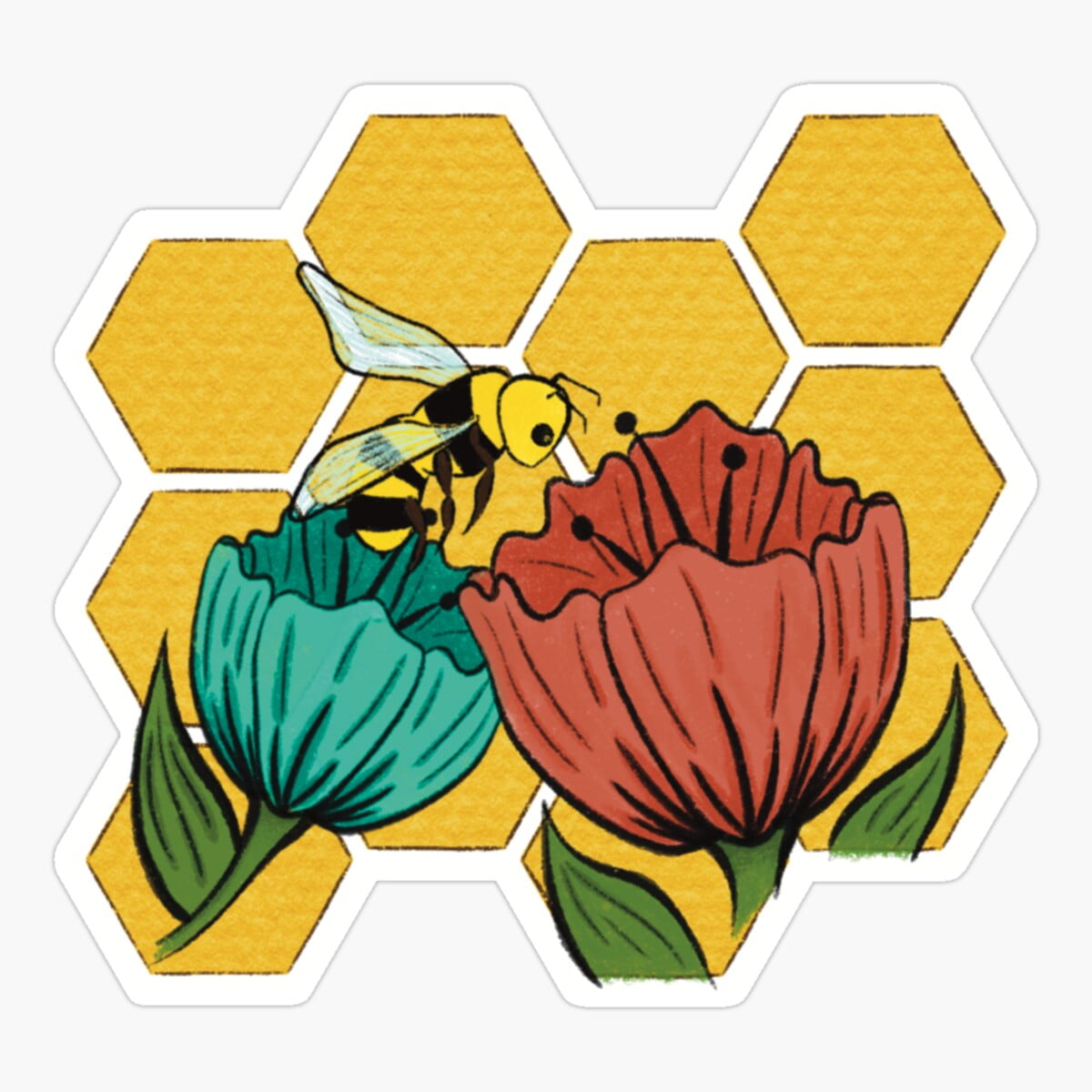 Onim Honey Bee Floral Honeycomb Sticker, Phone Decal Water Bottle ...