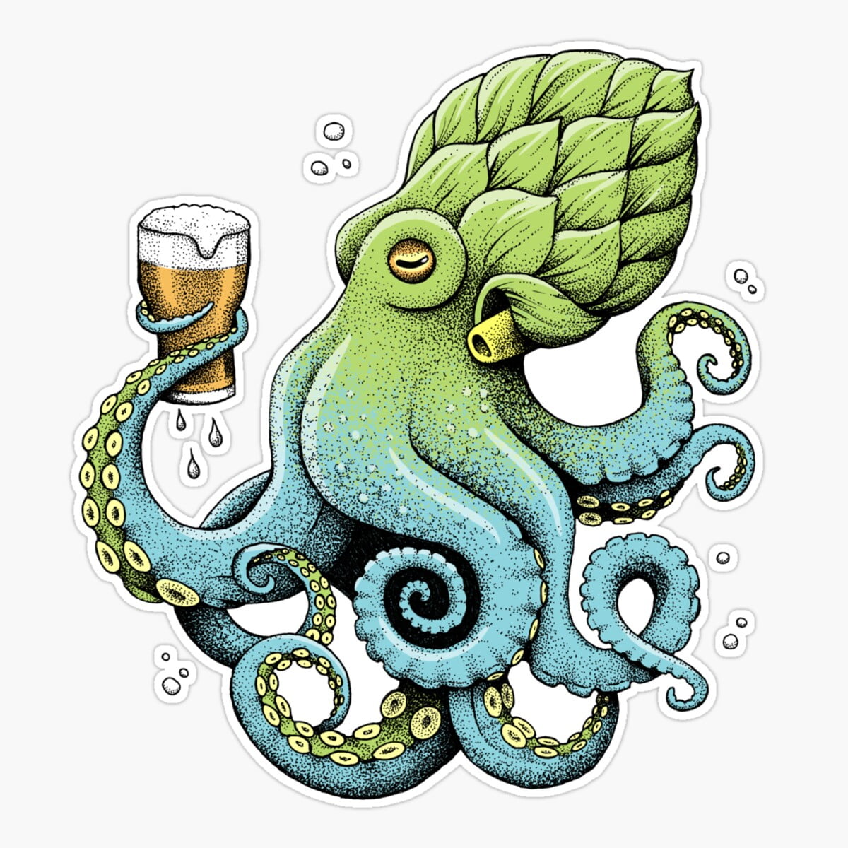 Onim Hop-To-Pus Octopus Drinking Beer Sticker, Phone Decal Water Bottle Stickers Car Decals ...