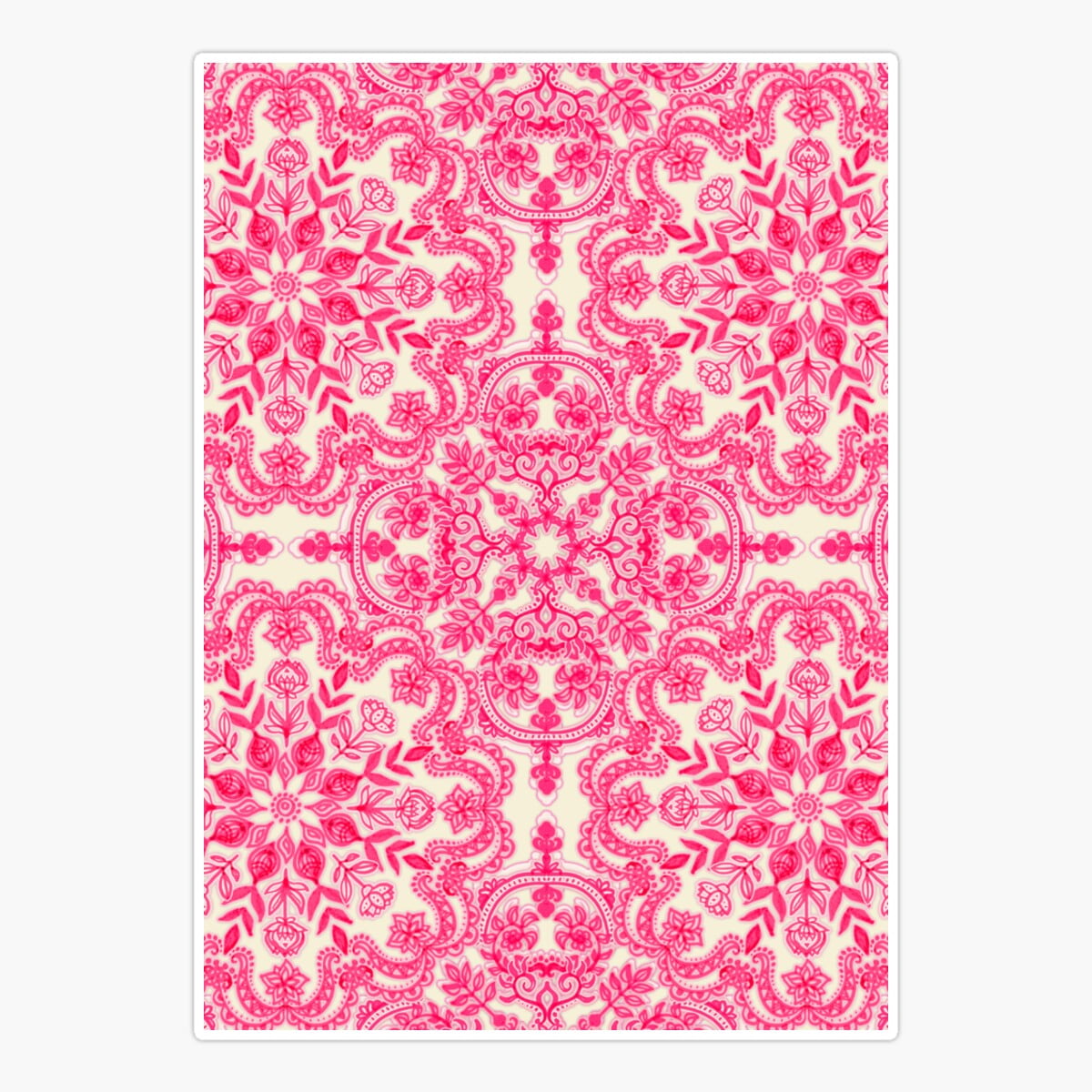 Onim Hot Pink & Soft Cream Folk Art Pattern Sticker, Phone Decal Water ...