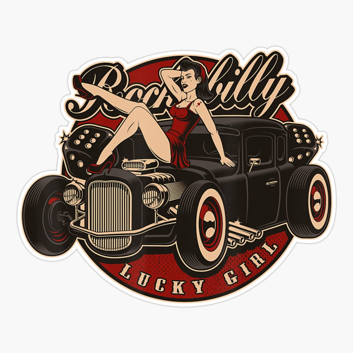 Onim Hot Rod Art Retro Vintage Classic Car Rockabilly Lucky Girl ...