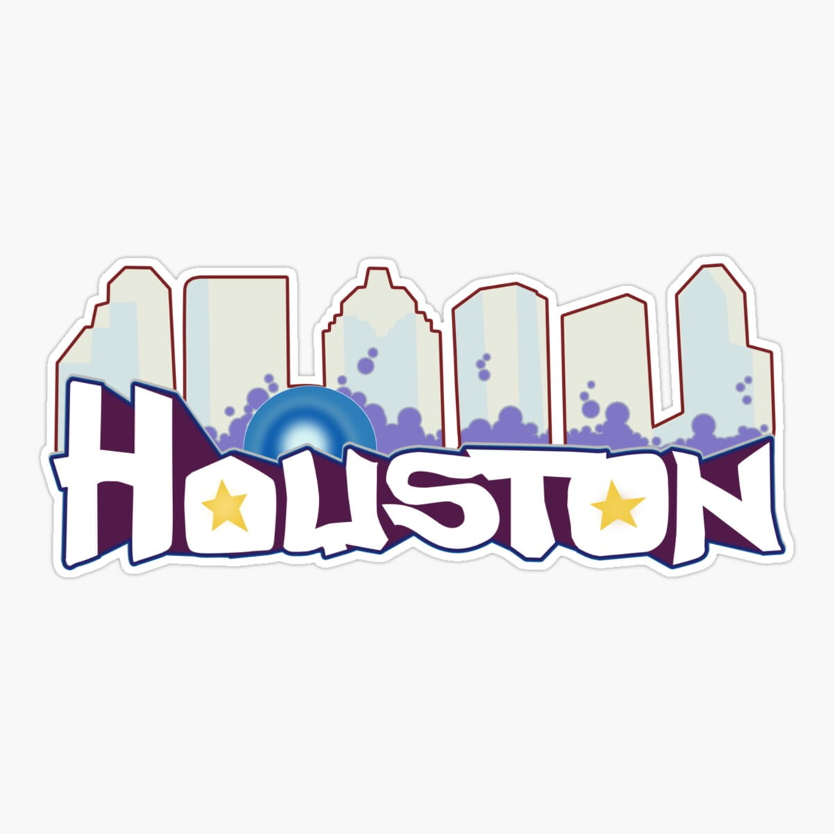 Onim Houston Mural Sticker, Phone Decal Water Bottle Stickers Car ...