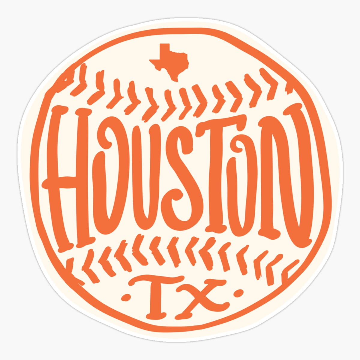 Onim Houston Texas Hand-Drawn Baseball Typography Design Sticker, Phone ...