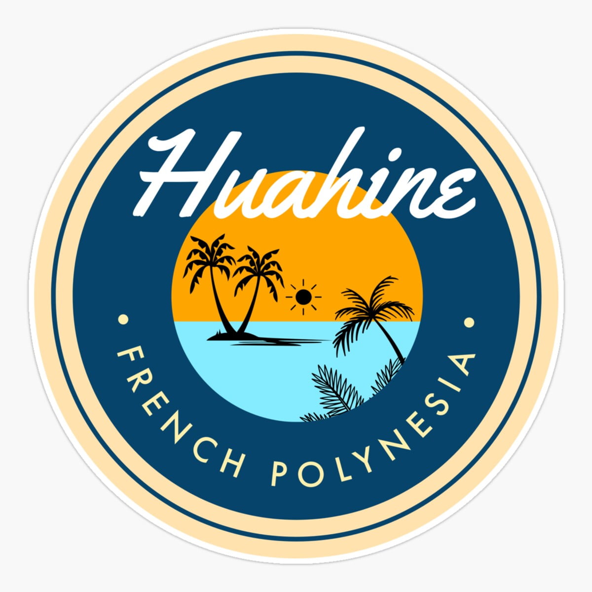 Onim Huahine Vintage Retro Island Beach Palm Trees Caribbean Summer ...