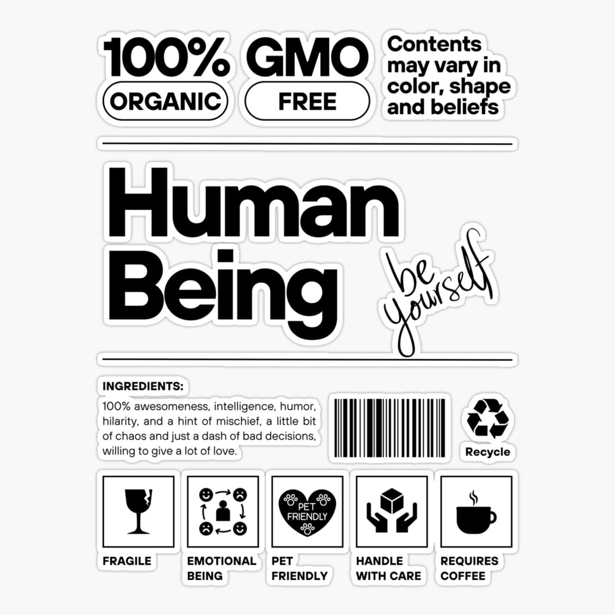 Onim Human Being Sticker, Phone Decal Water Bottle Stickers Car Decals ...