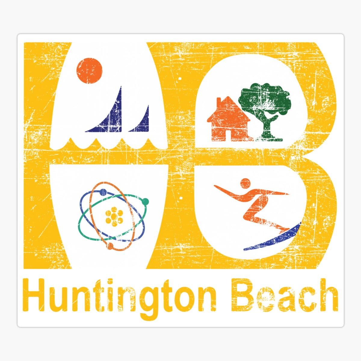 Onim Huntington Beach Hb Logo Distressed Faded Sticker, Phone Decal ...