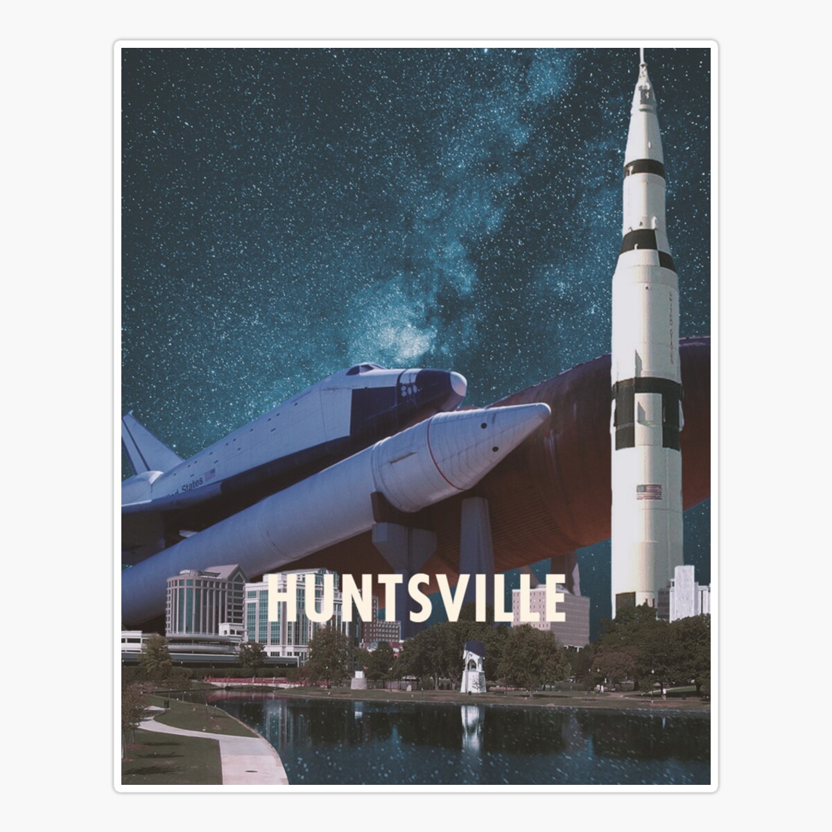 Onim Huntsville Alabama Rocket City Collage Sticker, Phone Decal Water ...