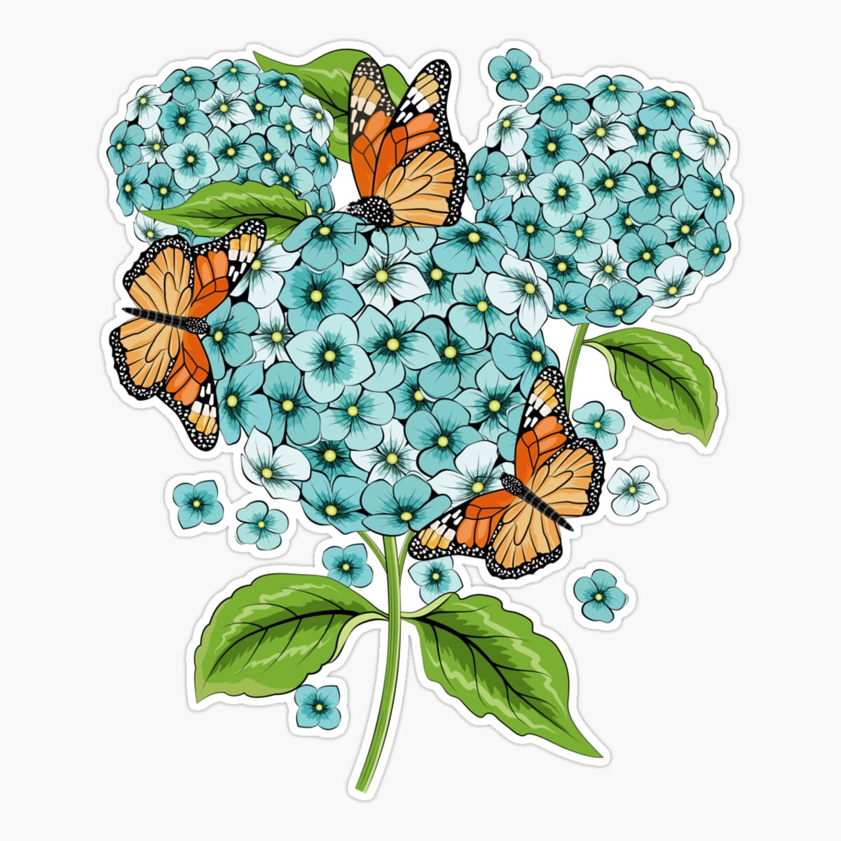 Onim Hydrangea And Butterfly Sticker, Phone Decal Water Bottle Stickers ...