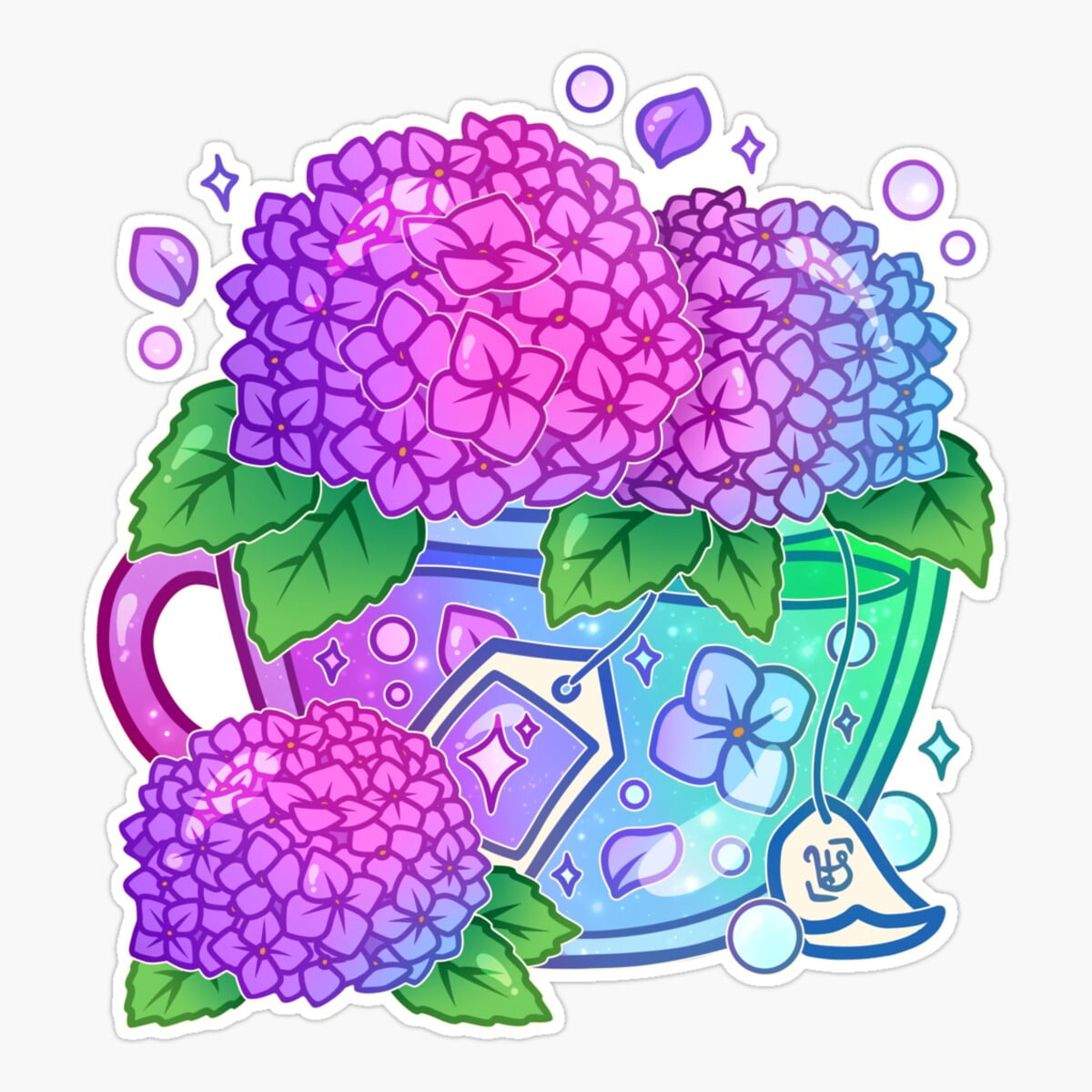 Onim Hydrangea Teacup Sticker, Phone Decal Water Bottle Stickers Car ...