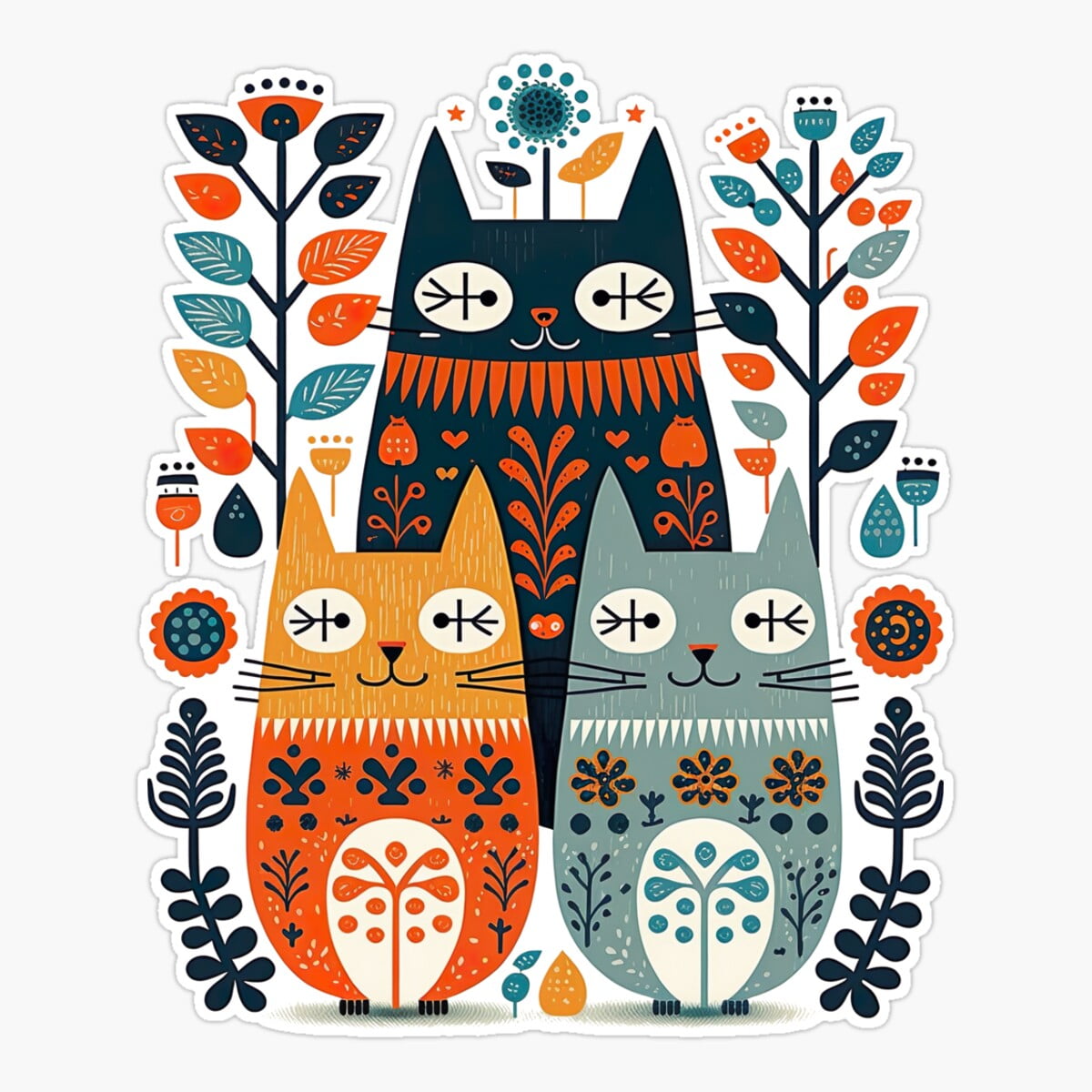 Onim Hygge Scandinavian Cottagecore Design Of Fantasy Cats Sticker ...