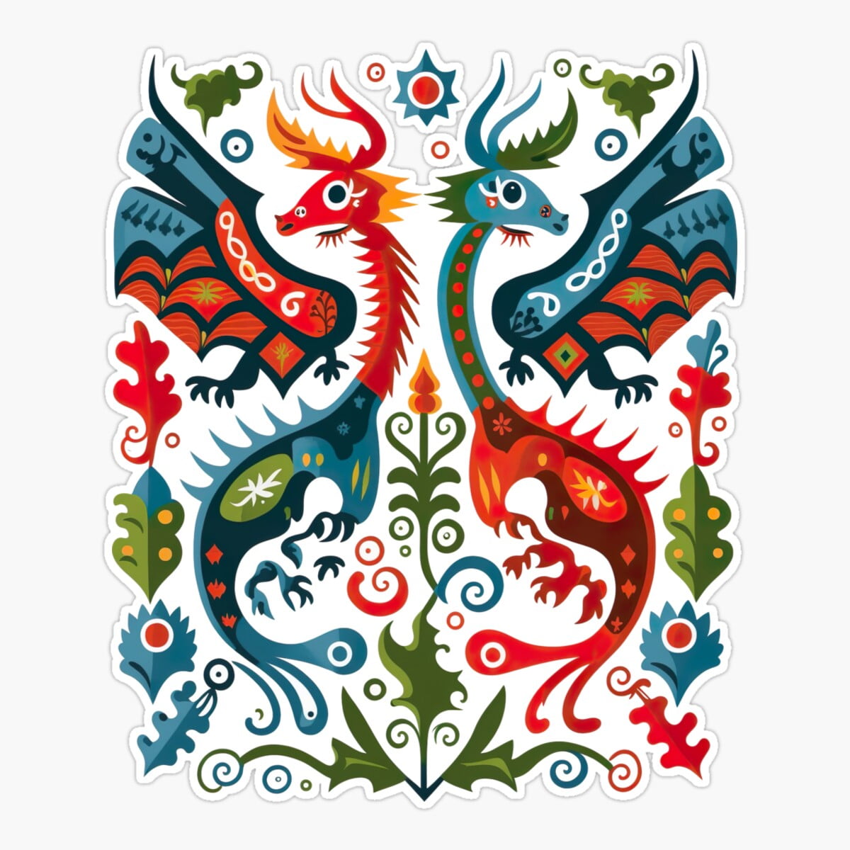 Onim Hygge Scandinavian Cottagecore Design Of Fantasy Dragons Sticker ...