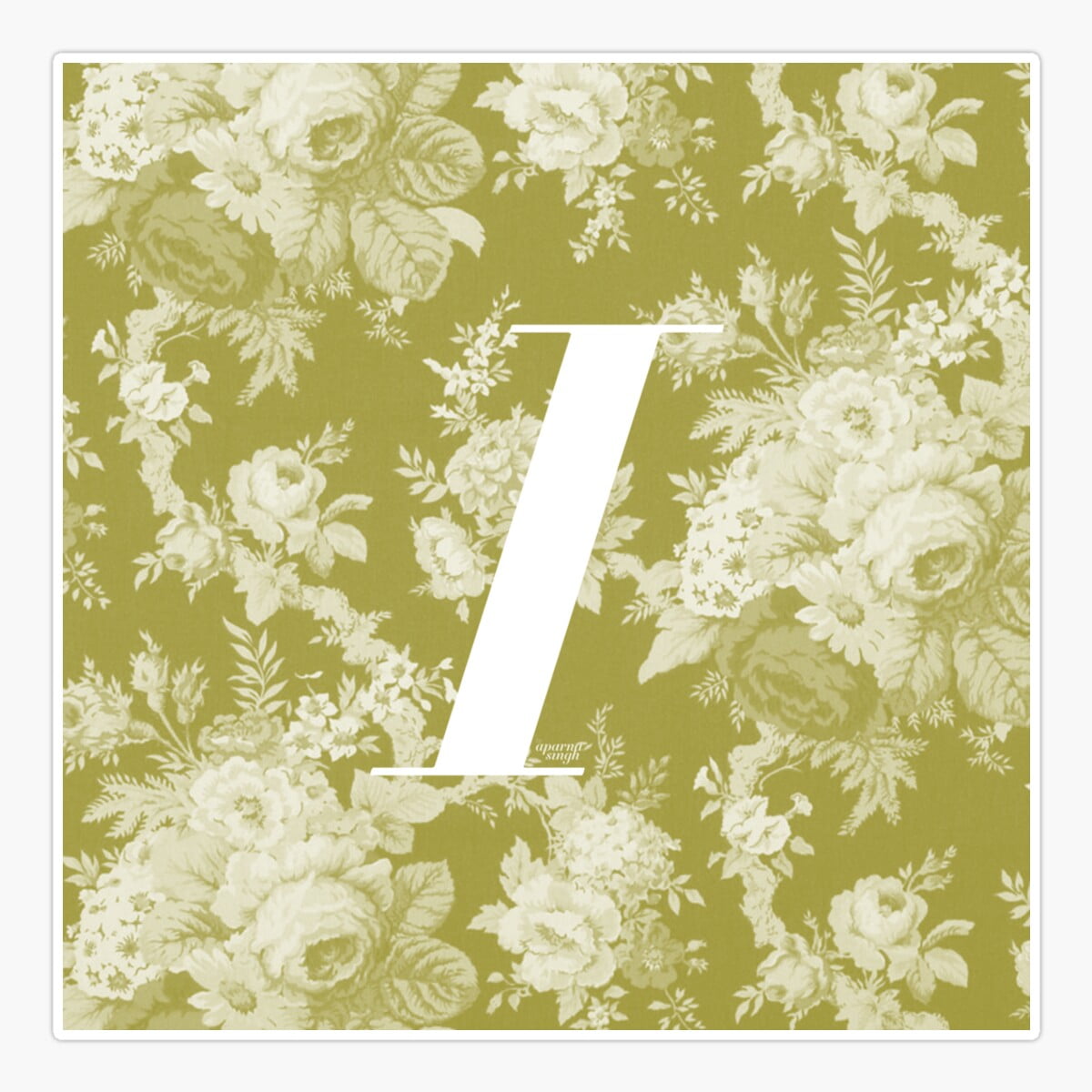 Onim I Letter, Vintage Alphabet - Botanical Monogram - Ochre Green ...