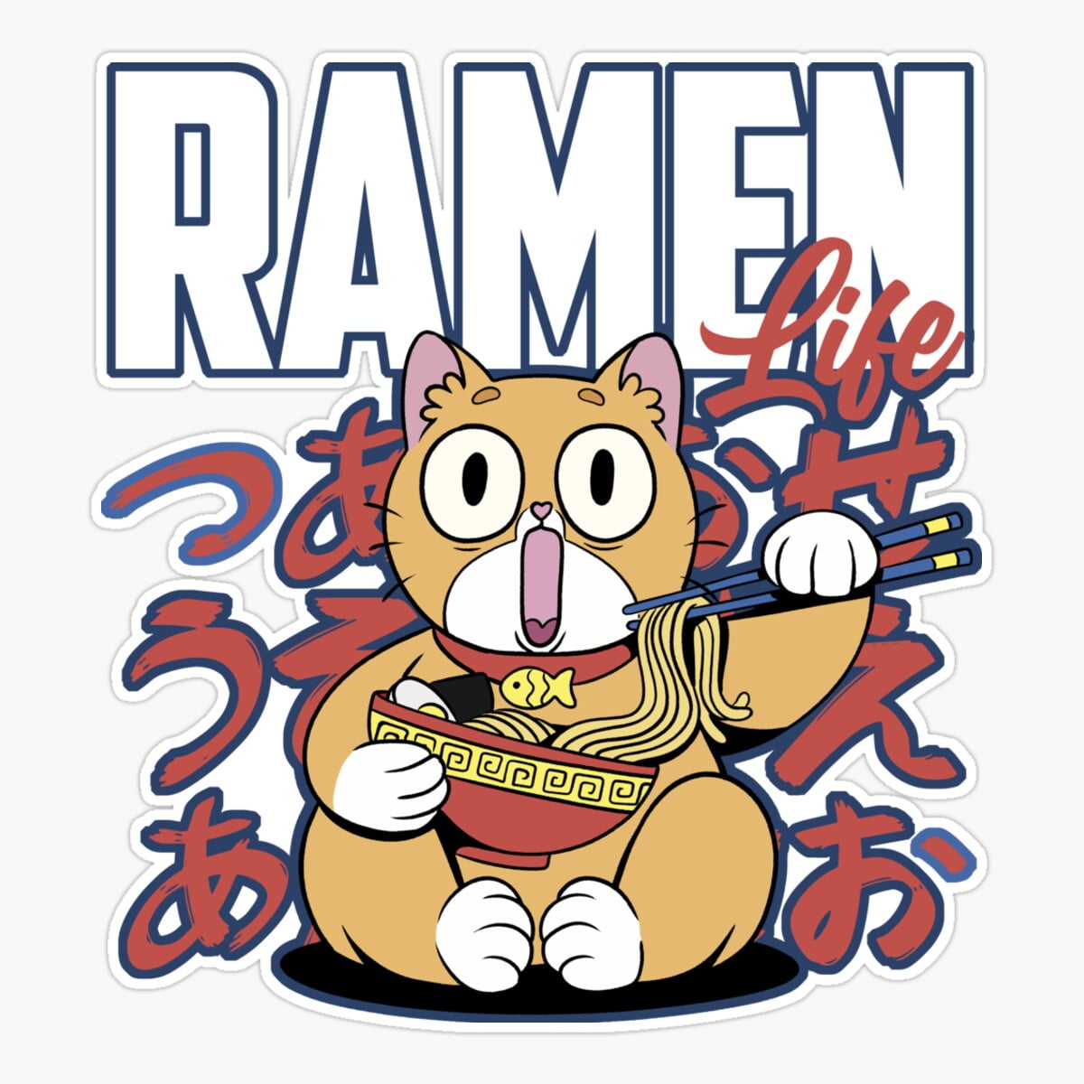 Onim I Love Cats And Ramen : Ramen Life Noodles Bowl Sticker, Phone ...