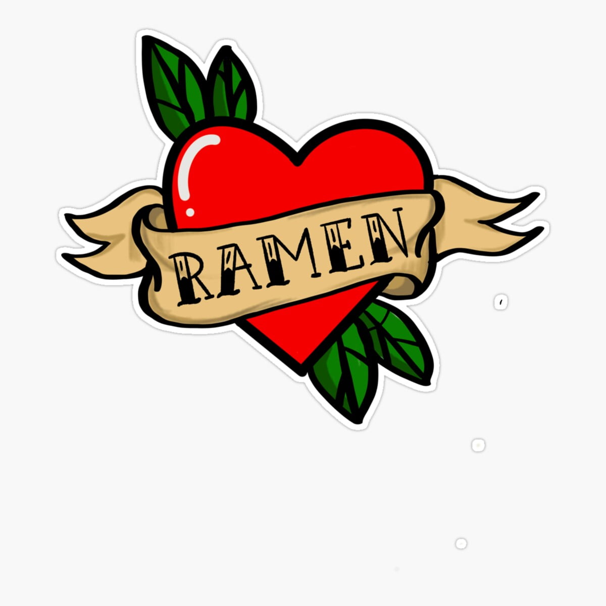 Onim I Love Ramen Traditional Retro Heart Tattoo Sticker, Phone Decal ...