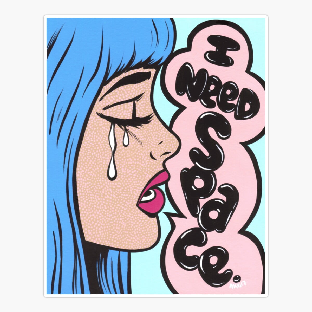 Onim I Need Space. Crying Comic Girl Sticker, Phone Decal Water Bottle ...