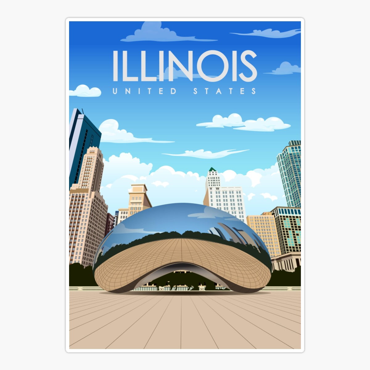 Onim Illinois Vintage Minimal Retro State Travel Poster Sticker, Phone ...
