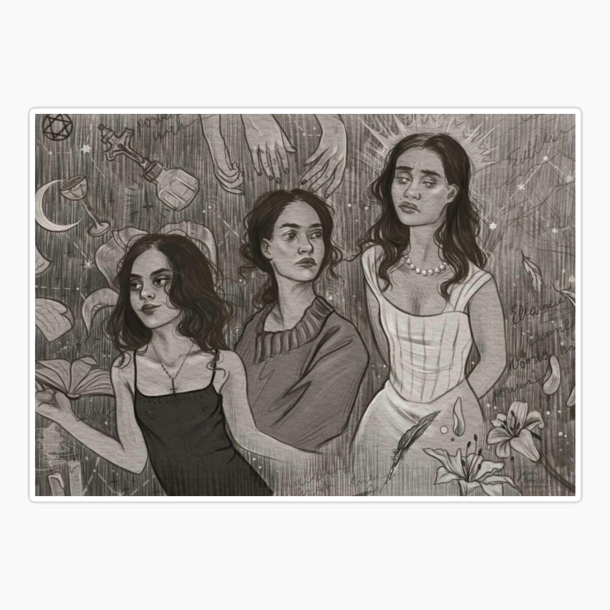 Onim Illustration Three Girls Sticker, Phone Decal Water Bottle ...