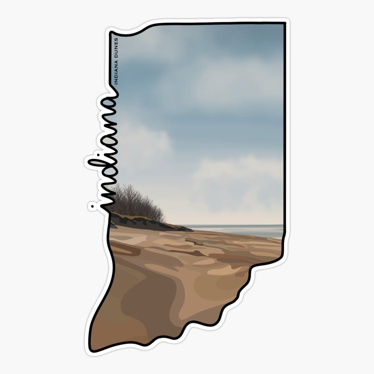 Onim Indiana Illustration--Indiana Dunes Sticker, Phone Decal Water ...