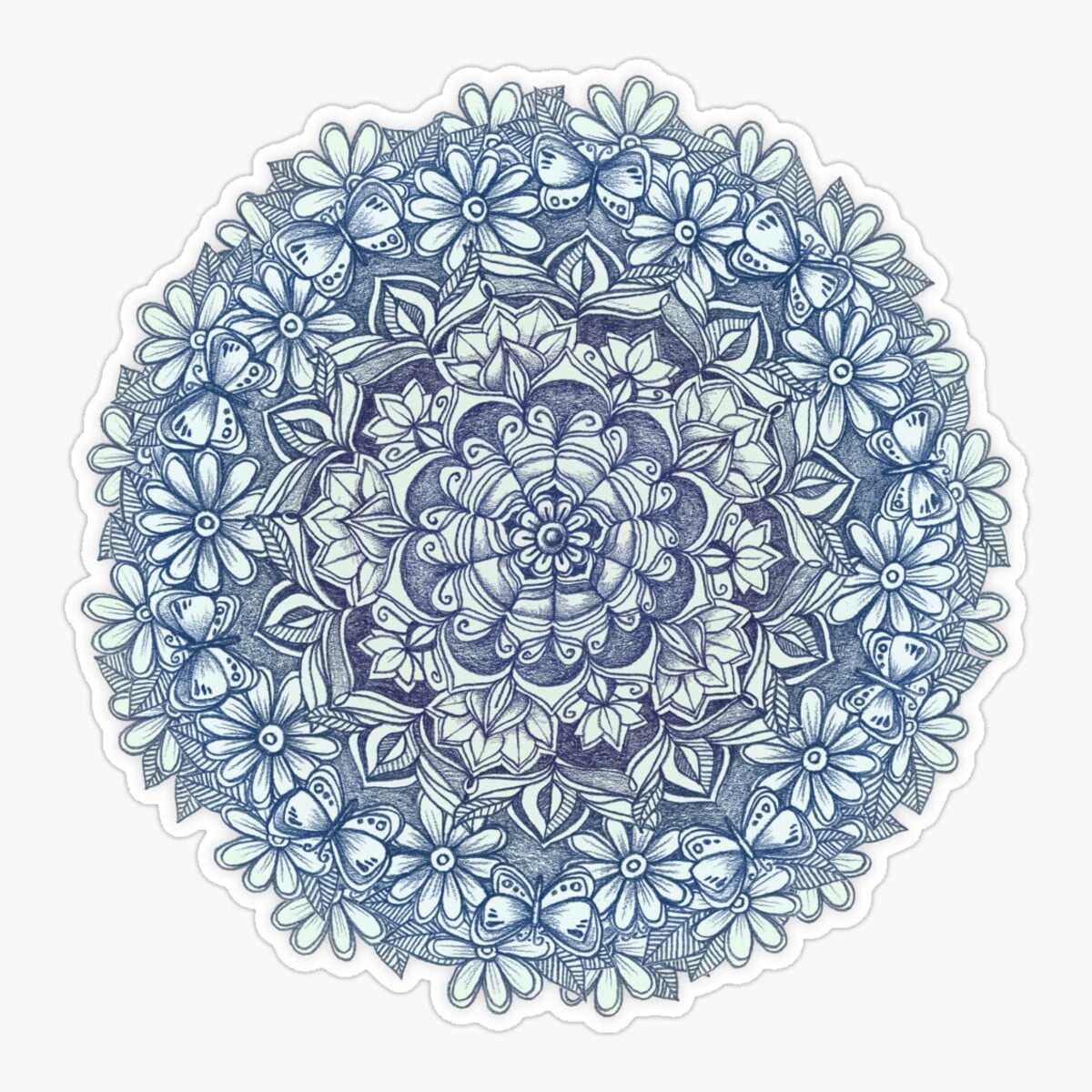 Onim Indigo Medallion With Butterflies & Daisy Chains Sticker, Phone ...