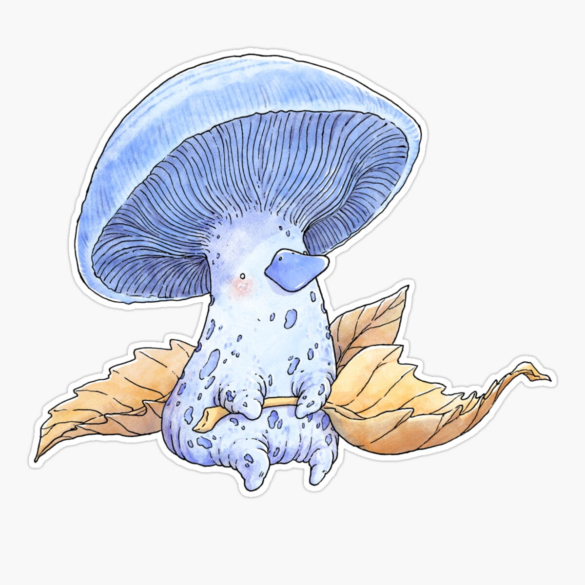 Onim Indigo Milk Cap Dining On Some Crispy Leaves Sticker, Phone Decal ...