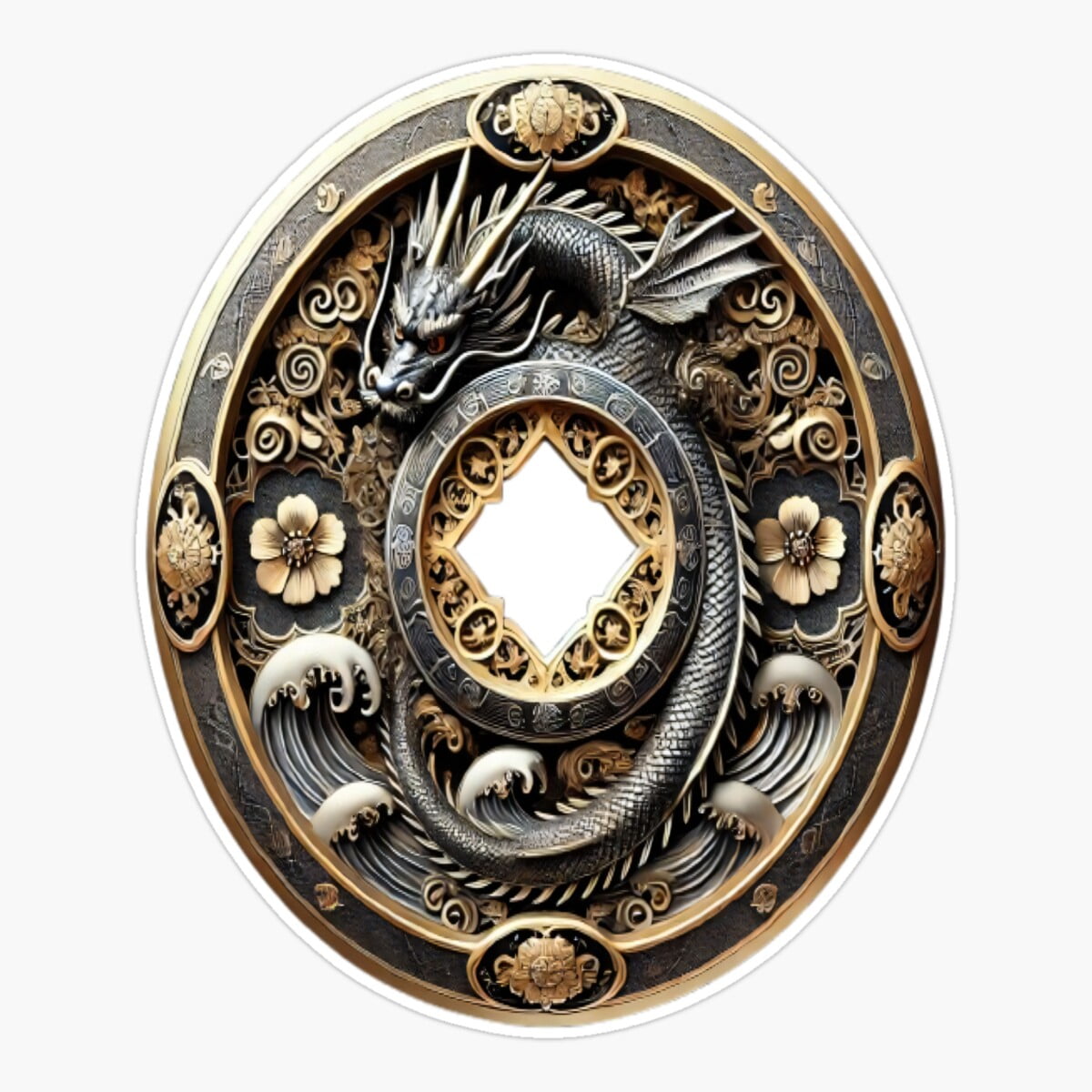 Onim Inlaid Dragon Tsuba - Japanese Katana Guard Art Sticker, Phone ...