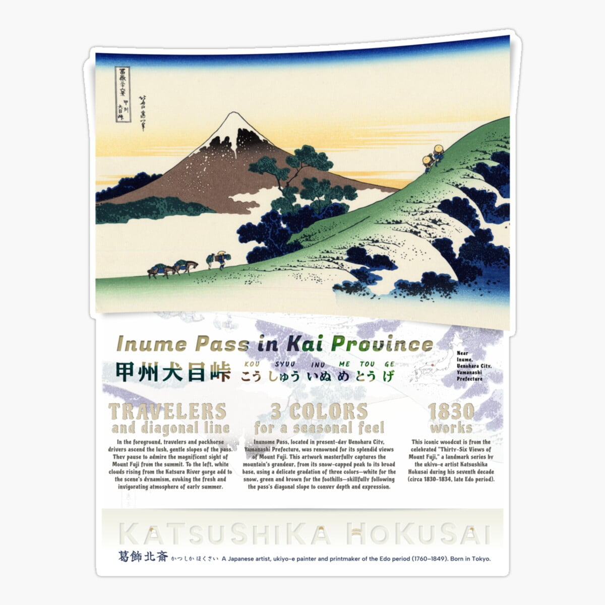 Onim Inume Pass In Kai Province | Hokusai Japanese Art Sticker, Phone ...
