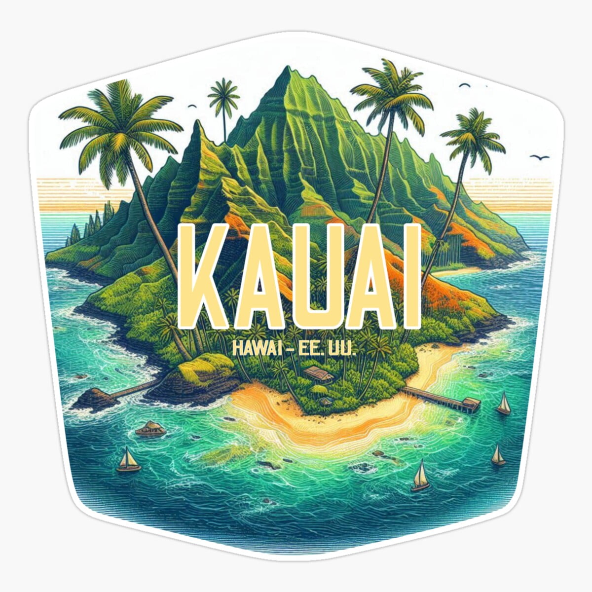 Onim Isla De Kauai (Hawái, Ee. Uu.) Sticker, Phone Decal Water Bottle ...