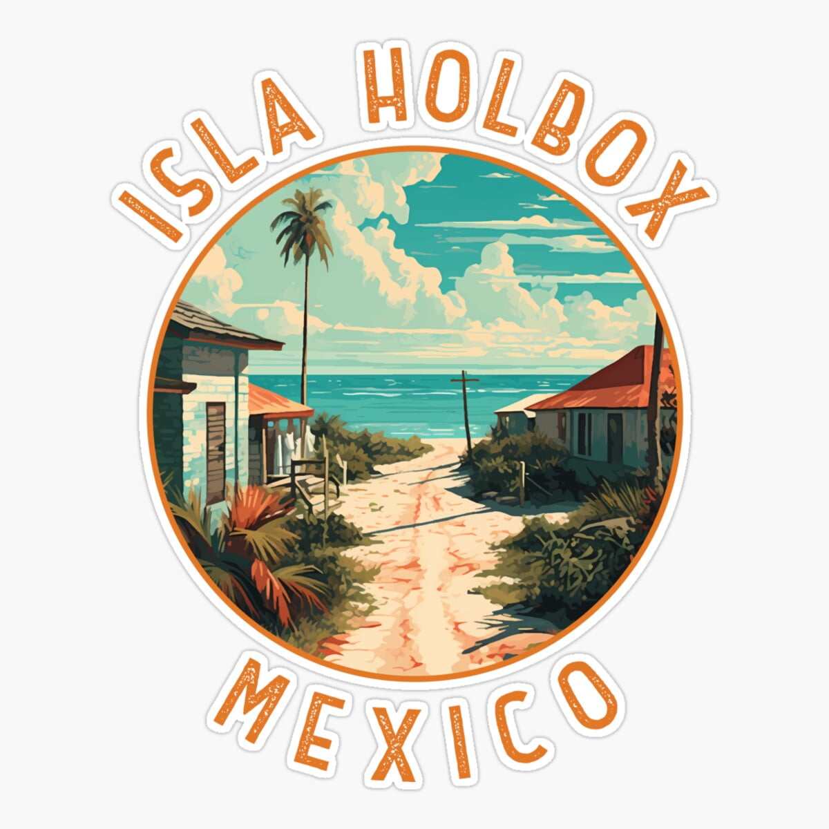 Onim Isla Holbox Mexico Illustration Distressed Circle Sticker, Phone ...