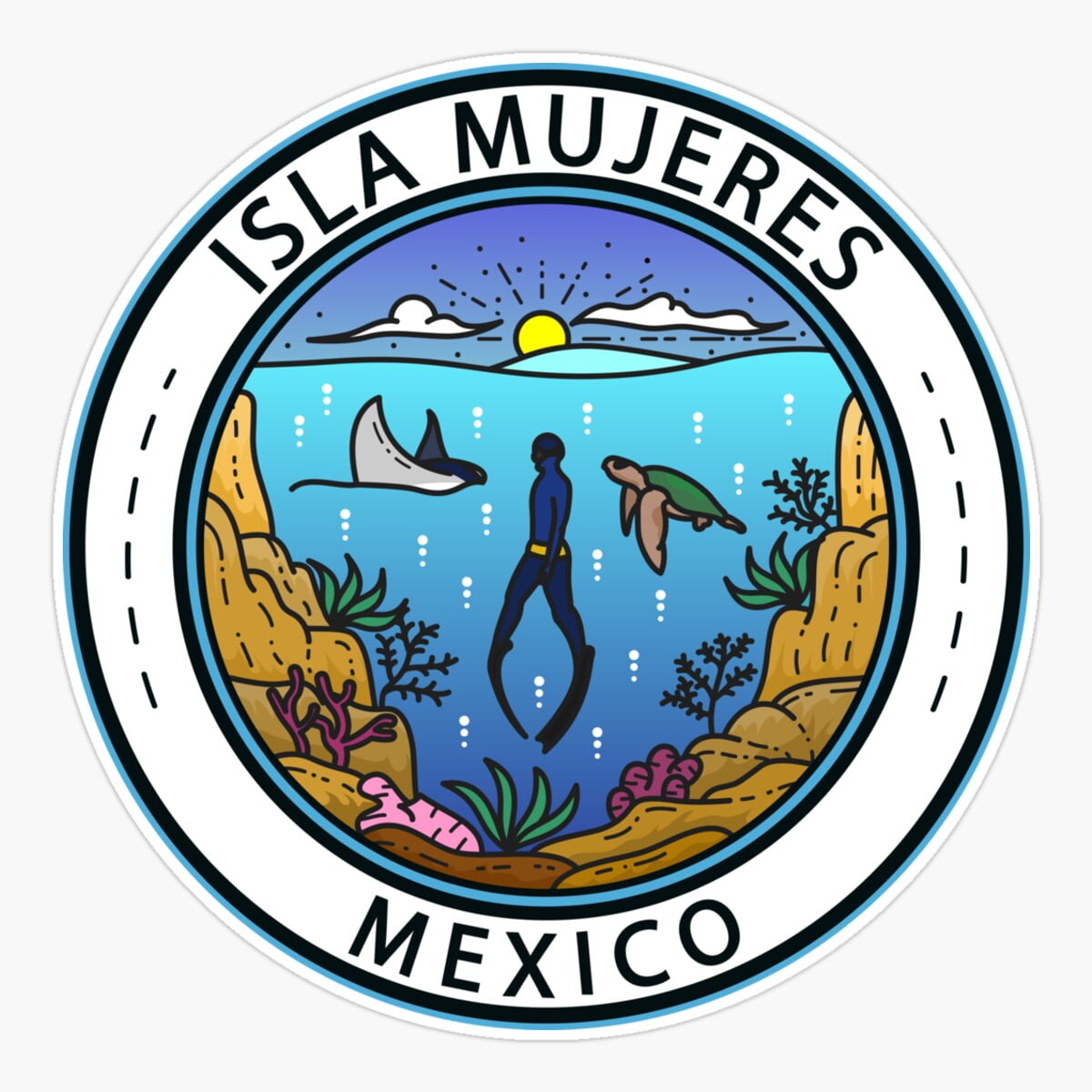 Onim Isla Mujeres Mexico Scuba Badge Sticker, Phone Decal Water Bottle ...