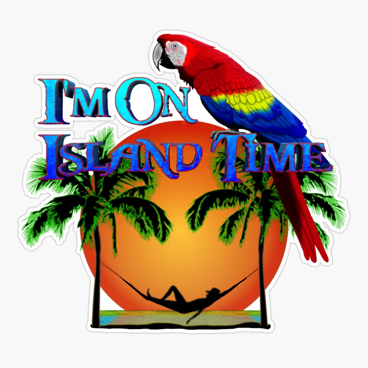 Onim Island Time And Parrot Sticker, Phone Decal Water Bottle Stickers ...