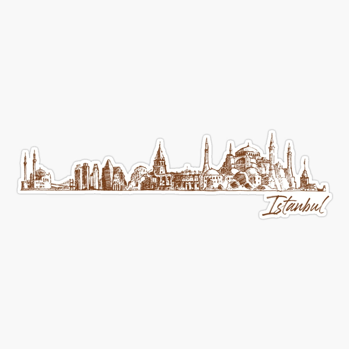 Onim Istanbul Hand Drawn Skyline Sticker, Phone Decal Water Bottle ...