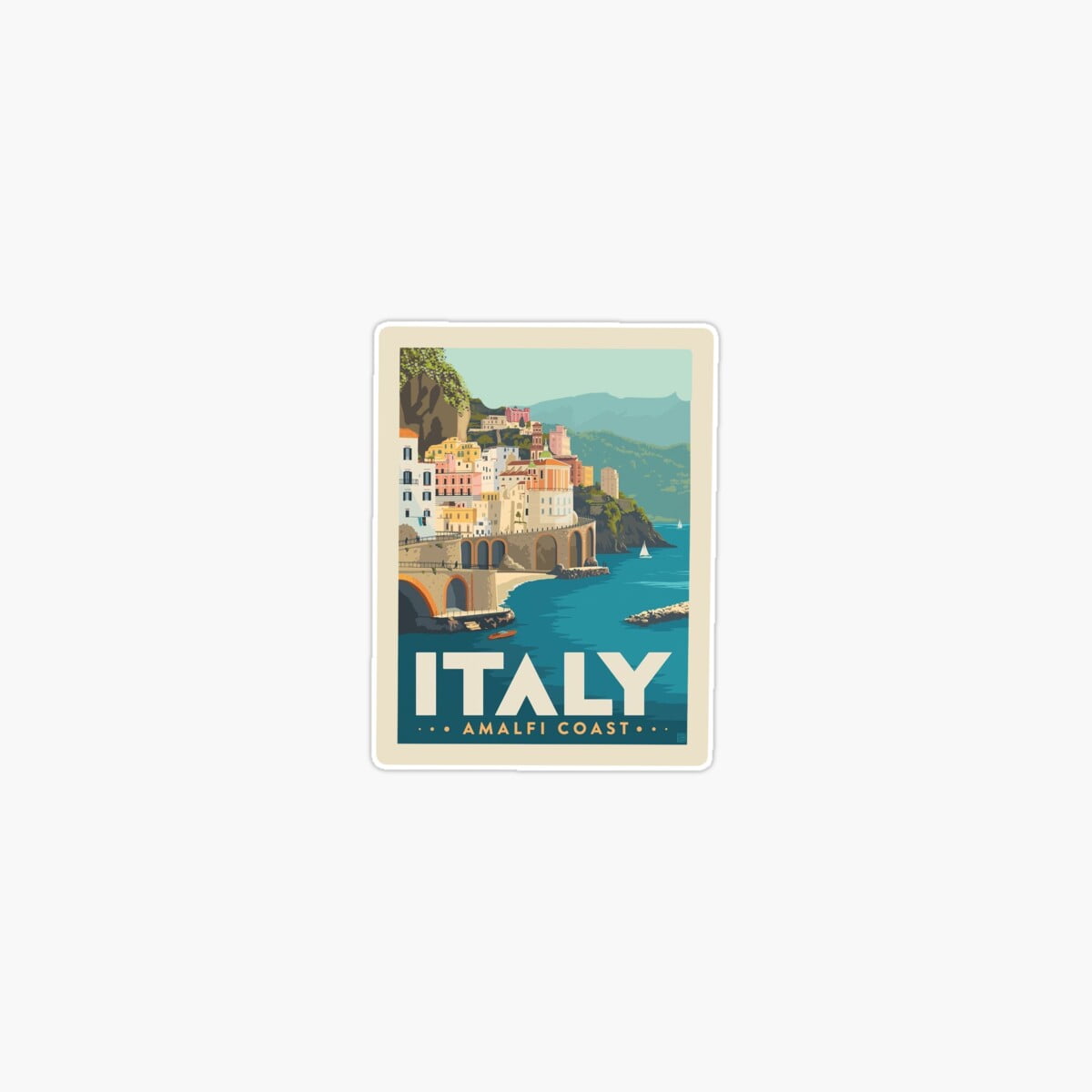 Onim Italy/Amalfi Coast Postcard Art Sticker, Phone Decal Water Bottle ...