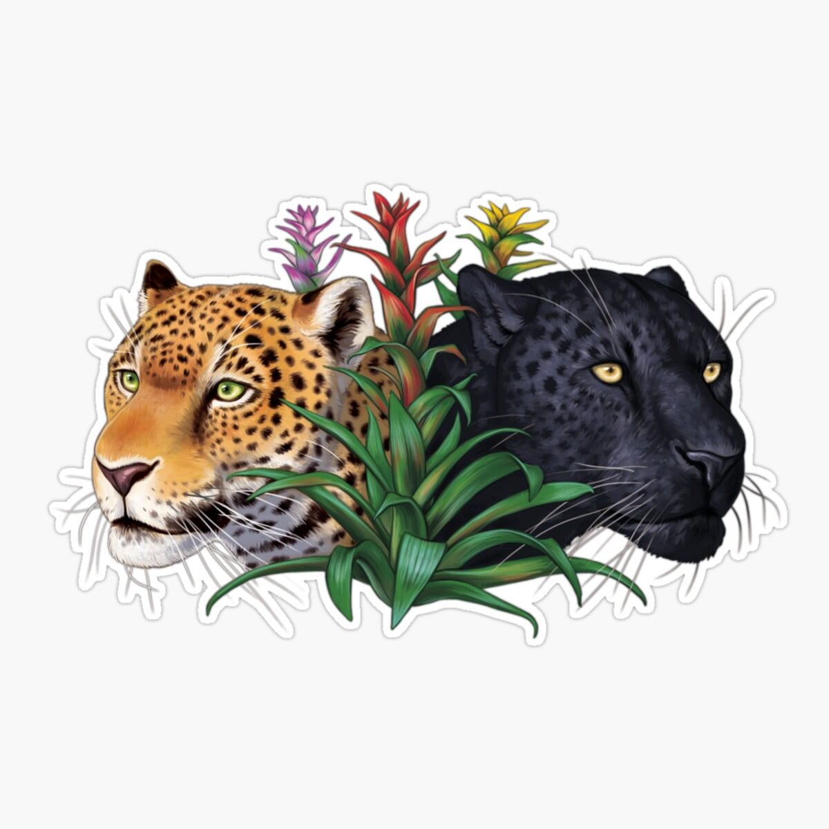 Onim Jaguars With Bromeliads Sticker, Phone Decal Water Bottle Stickers ...