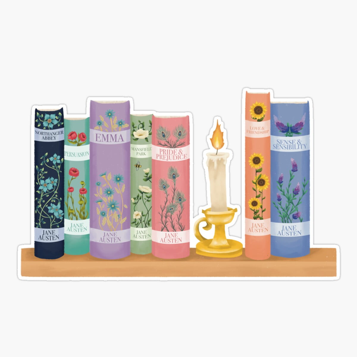 Onim Jane Austen Bookshelf Sticker, Phone Decal Water Bottle Stickers ...