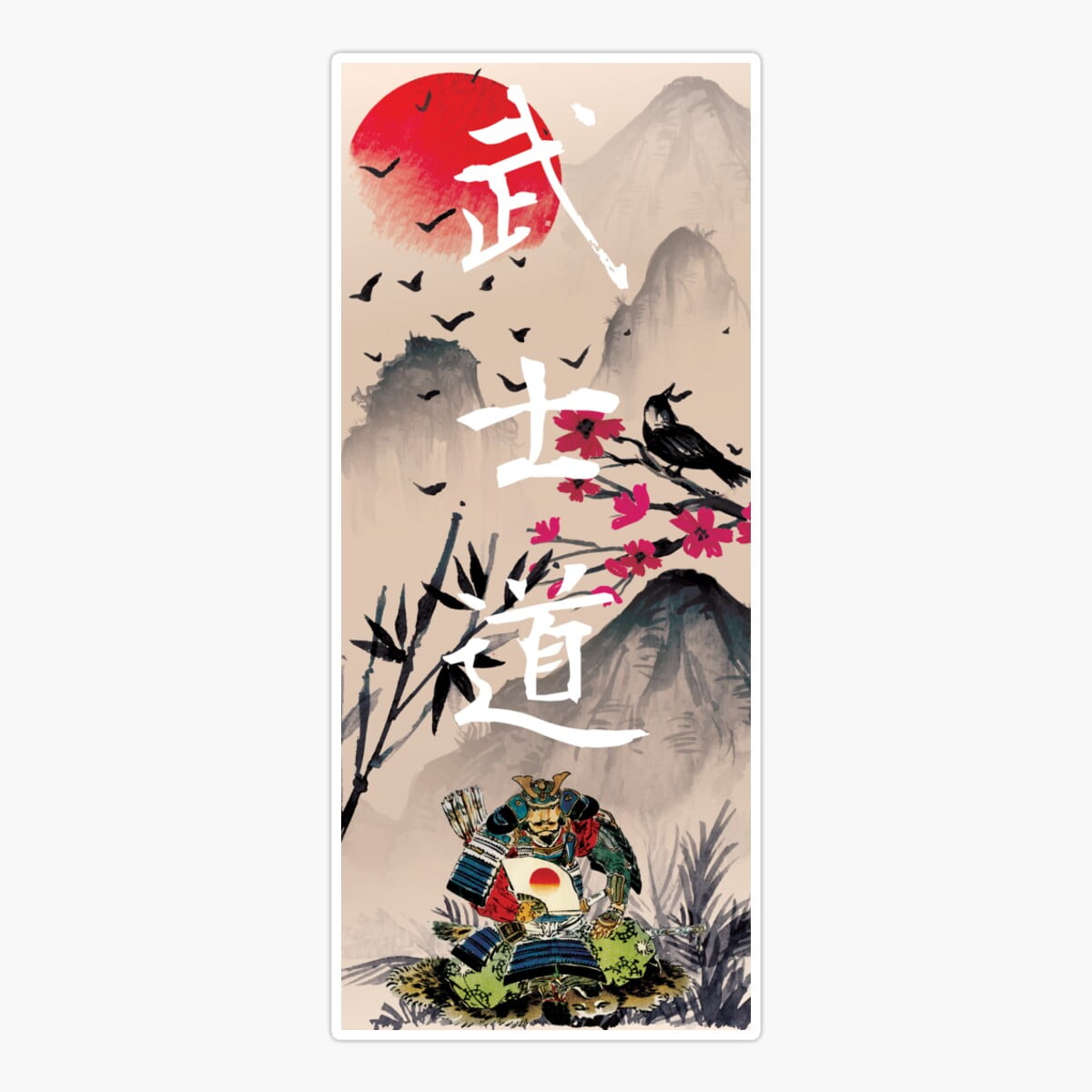 Onim Japan Landscape Japanese Art Samurai Sticker, Phone Decal Water ...
