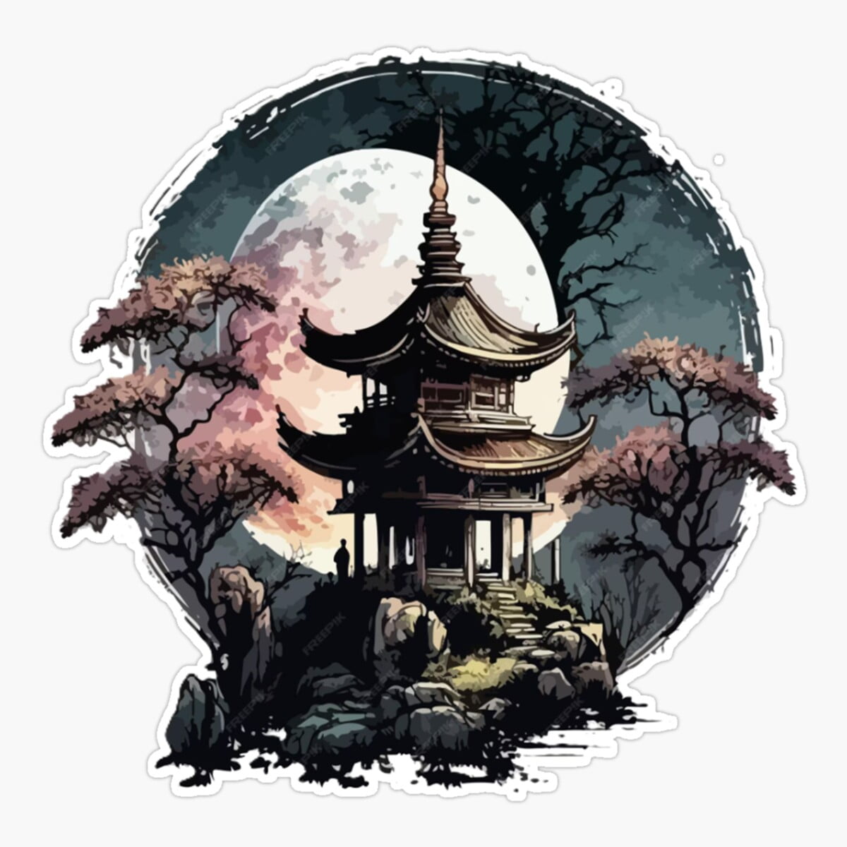 Onim Japan Legendary Temple Of The Full Moon Sticker, Phone Decal Water ...