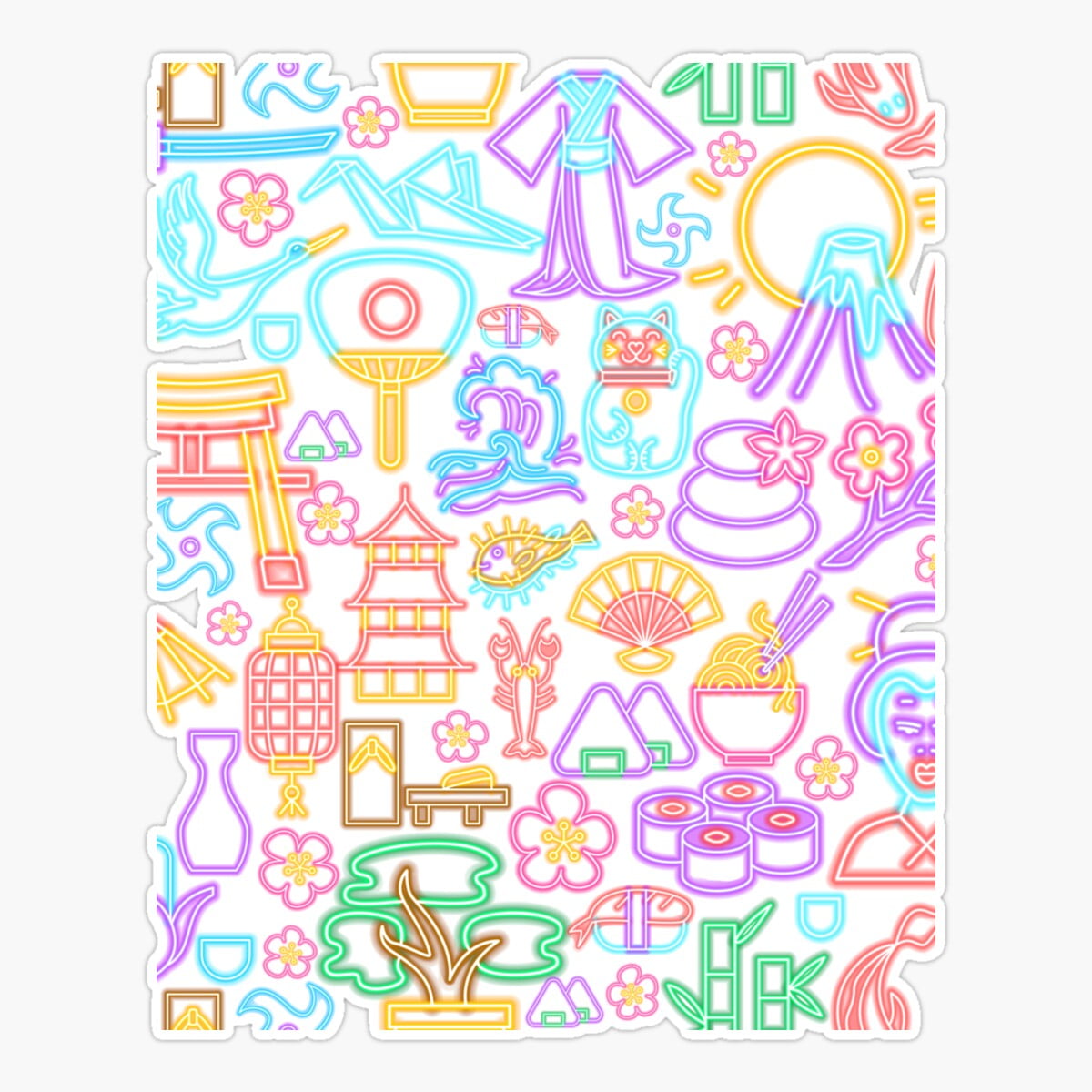 Onim Japan Neon Pattern Sticker, Phone Decal Water Bottle Stickers Car ...
