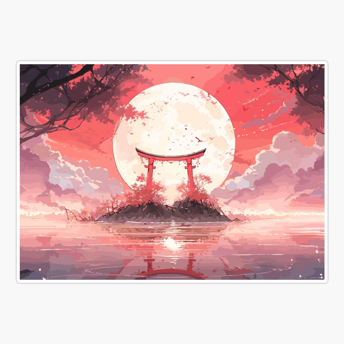 Onim Japan Shrine Moon Lake Sticker, Phone Decal Water Bottle Stickers ...