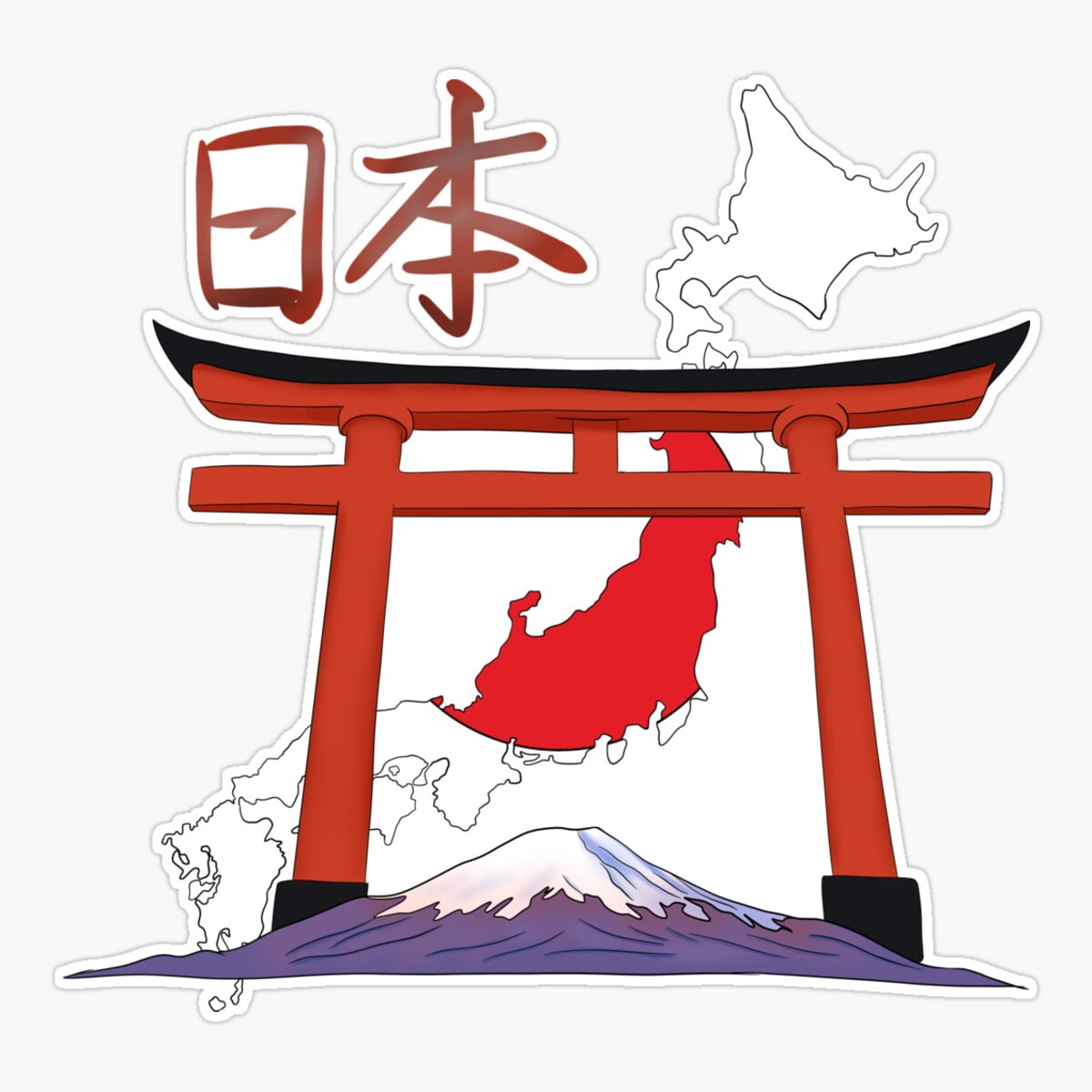 Onim Japan - Torii Gate, Mount Fuji, And Japanese Map Sticker, Phone ...