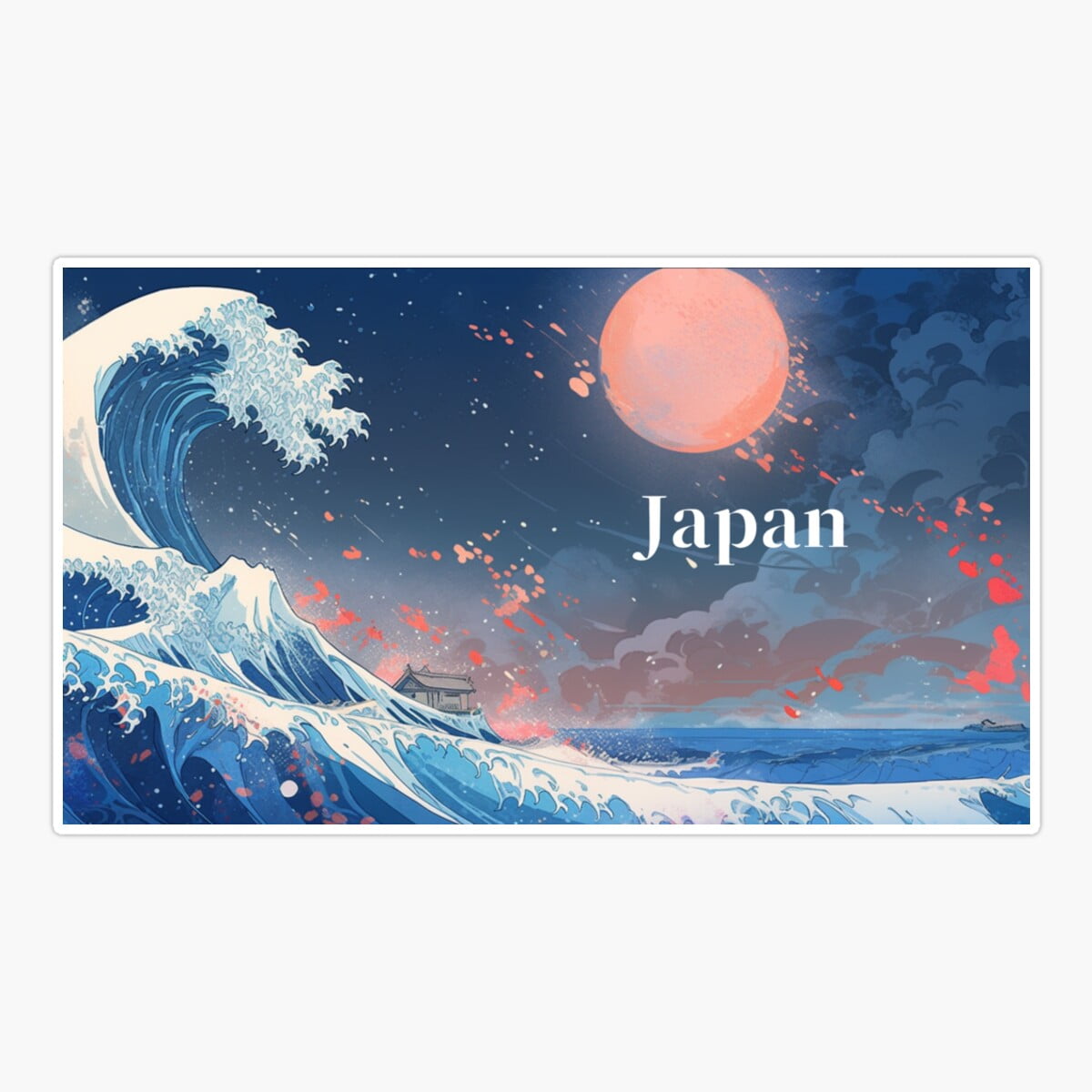 Onim Japan Ukiyoe Tsunami Art Sticker, Phone Decal Water Bottle ...