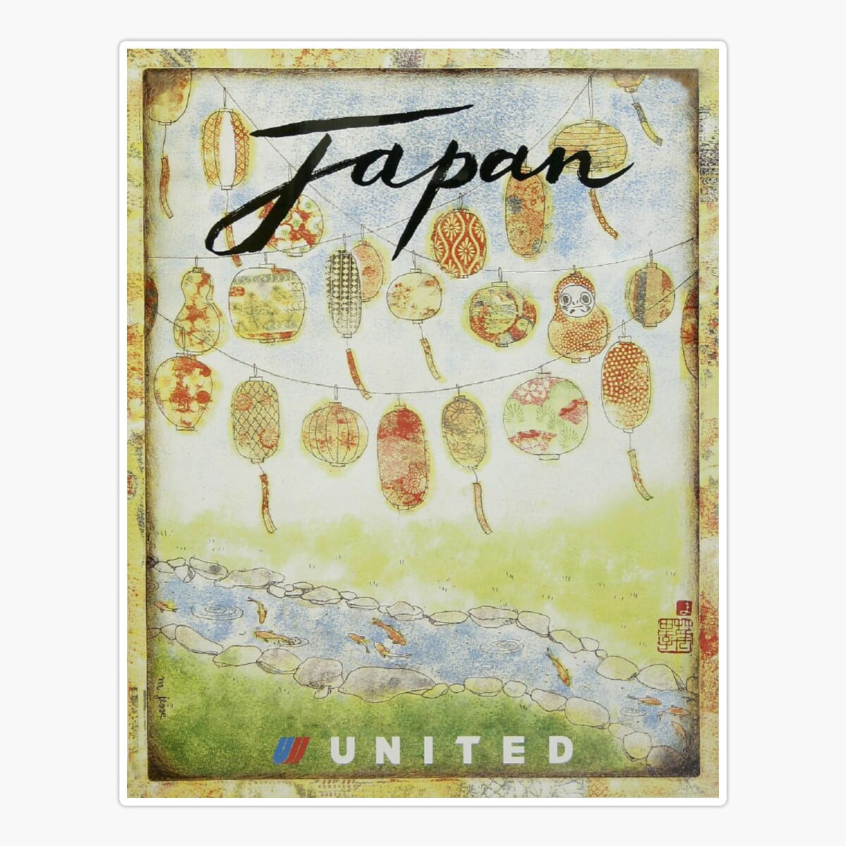 Onim Japan Vintage Travel Poster Sticker, Phone Decal Water Bottle ...