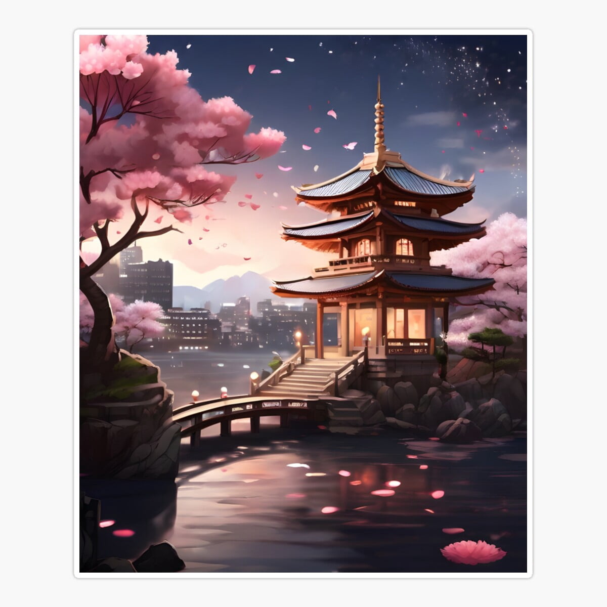 Onim Japanese Aesthetics: Cherry Blossom Scenery Sticker, Phone Decal ...