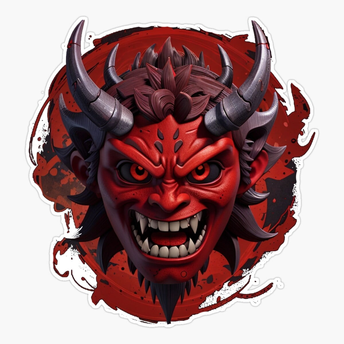 Onim Demon Fanged Oni Mask Red Sticker, Phone Decal Water Bottle Stickers Car Decals, Funny ...