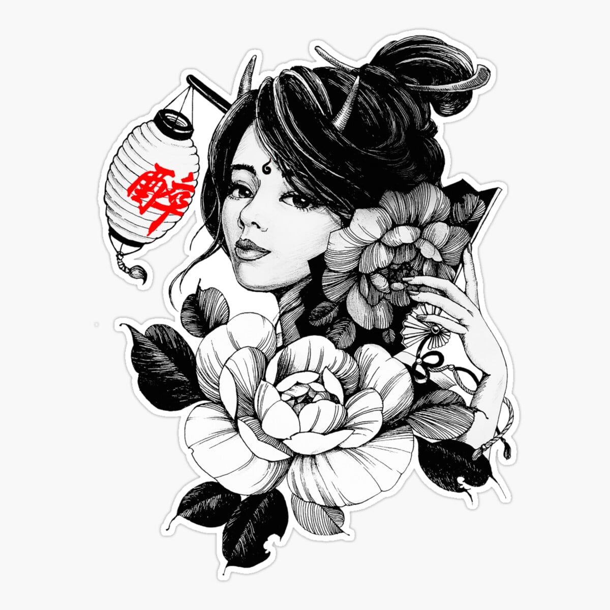 Onim Japanese Beautiful Geisha Fine Traditional Art Sticker, Phone Decal Water Bottle Stickers ...