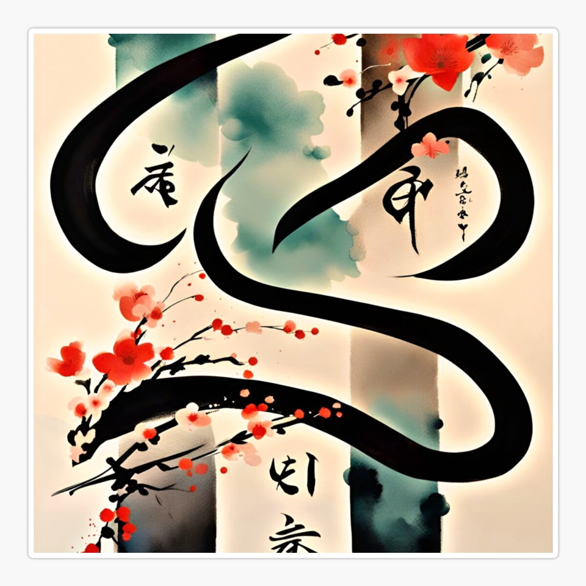 Onim Japanese Calligraphy Sticker, Phone Decal Water Bottle Stickers ...