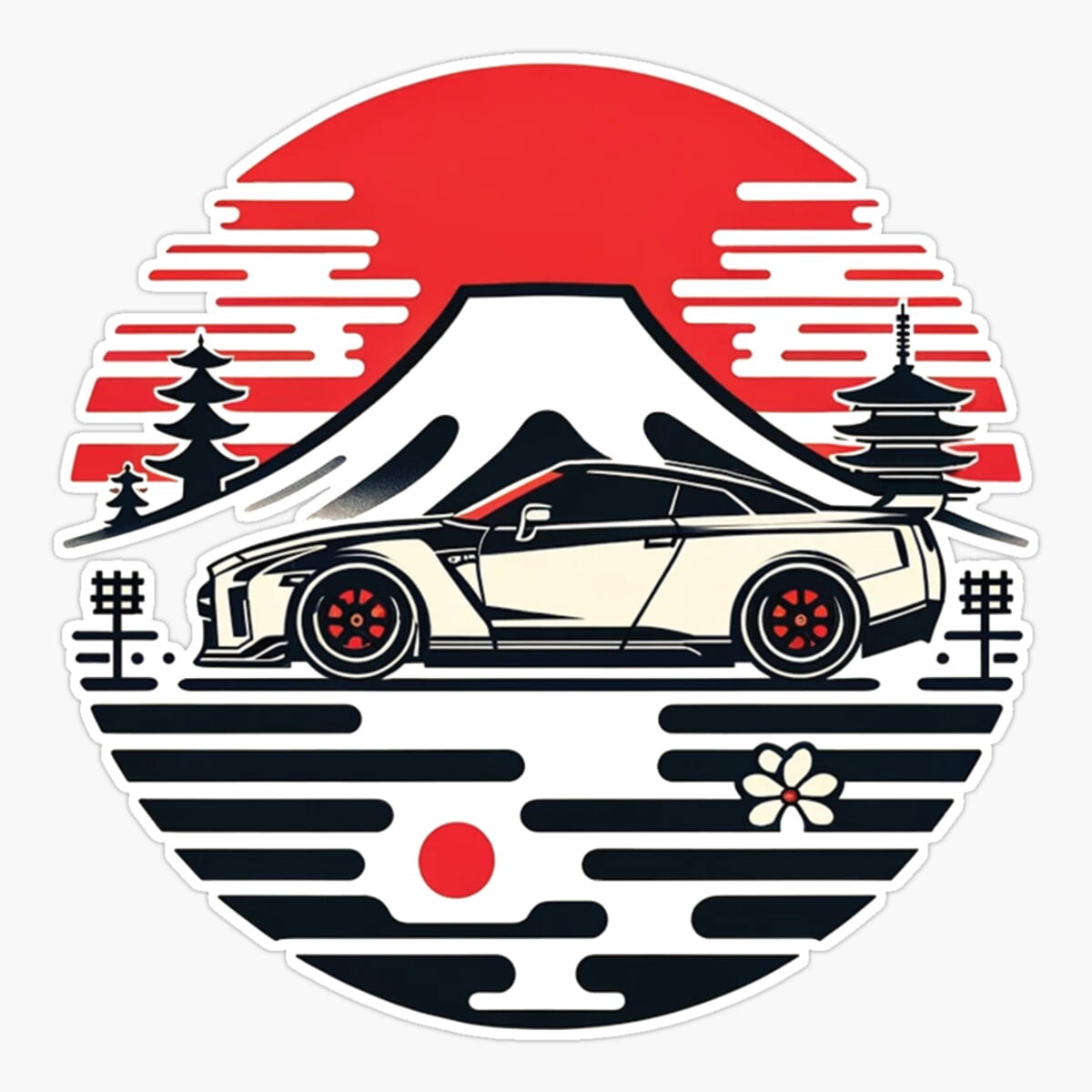 Onim Japanese Car Nissan Gtr Mount Fuji Sticker, Phone Decal Water ...